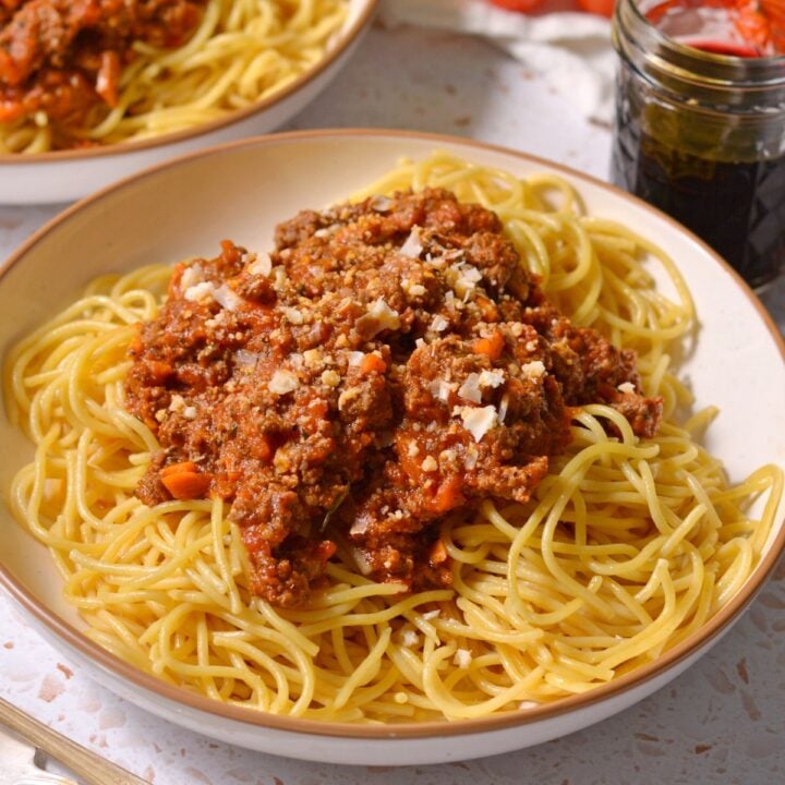 Ground Bison Spaghetti Recipe with a Spicy Red Bolognese - Joy to the Food